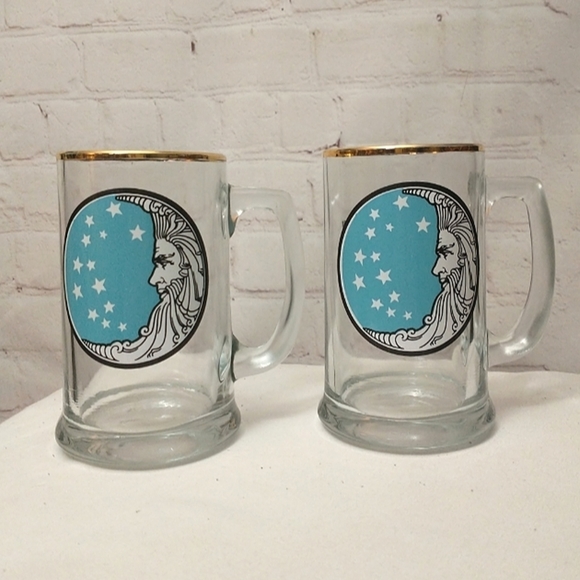 Dining | Vintage Rare Man In The Moon Stars Pg Logo Glass Beer Mugs ...